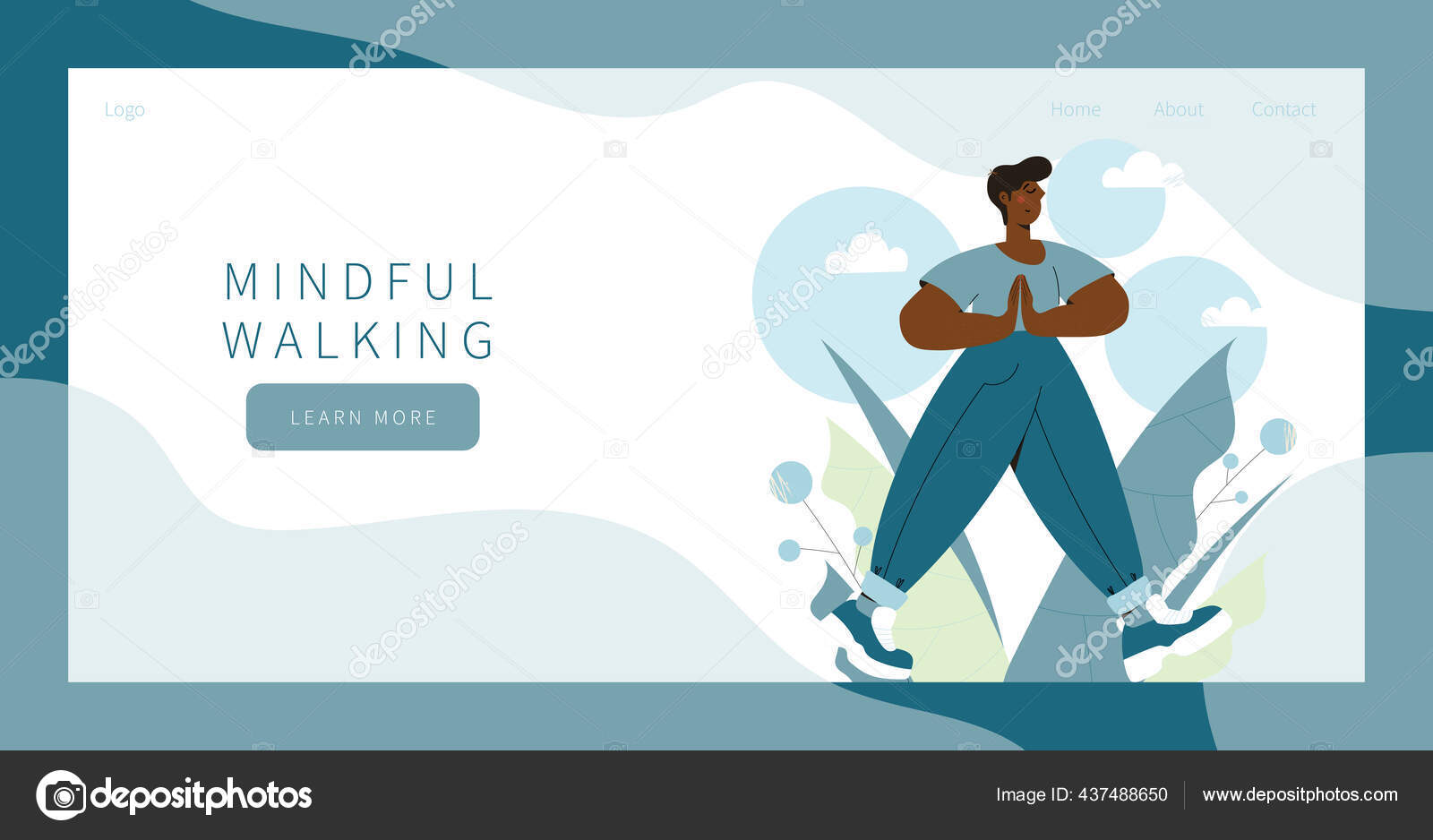 Cute Man Practicing Mindful Walking Exercise Nature Leaves Concept ...