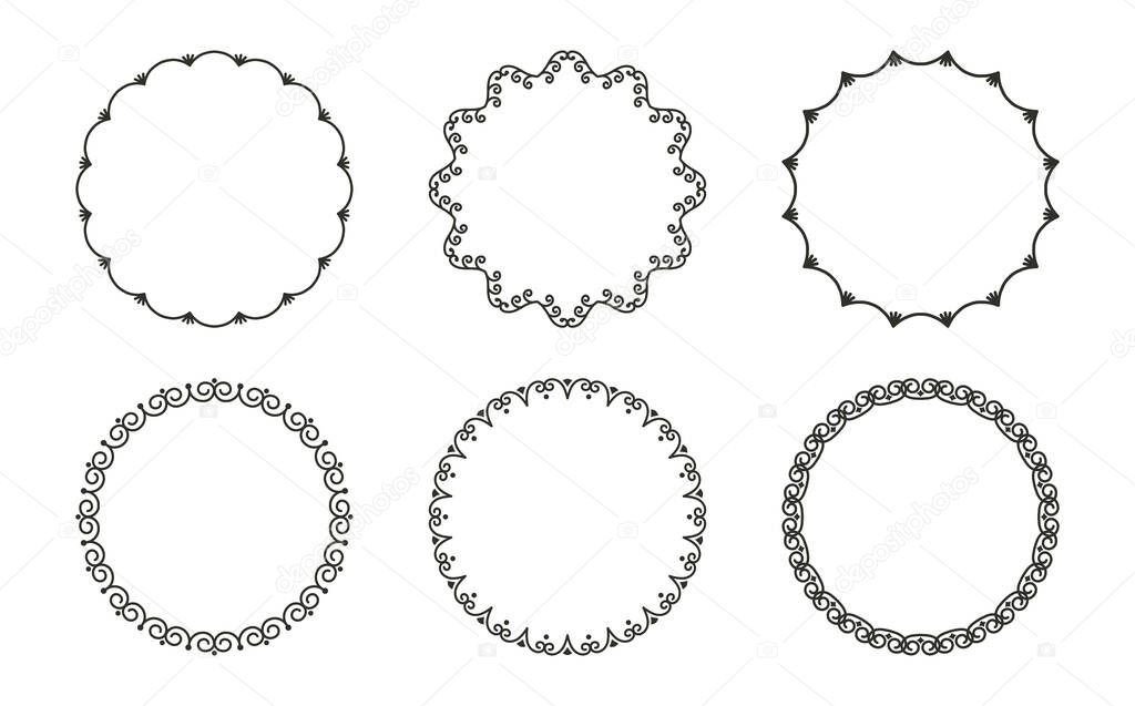 Conjunto vectorial de marcos redondos estrechos con florituras y rizos ...