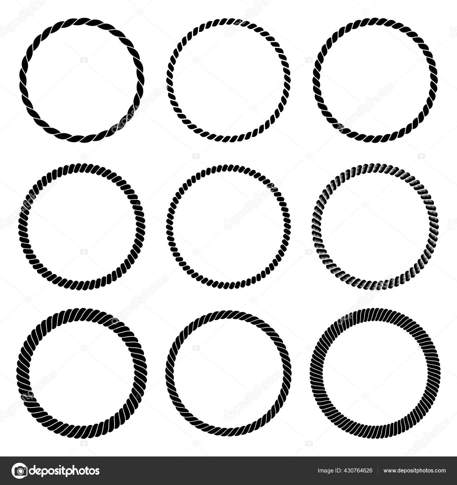 Vector Set Black Monochrome Rope Frame Collection Thick Thin Circles ...