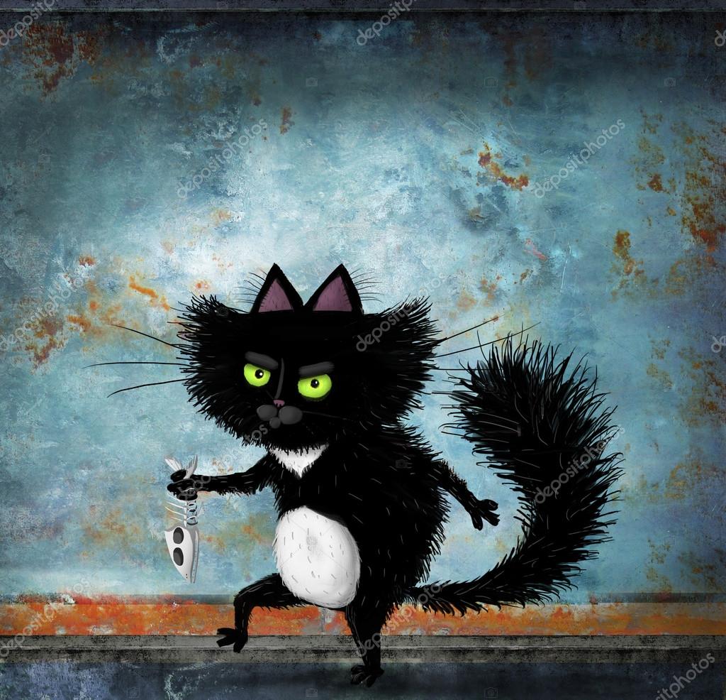 Black Cat Slinking With Fish Skeleton — Stock Photo © Andrei_Sikorskii ...