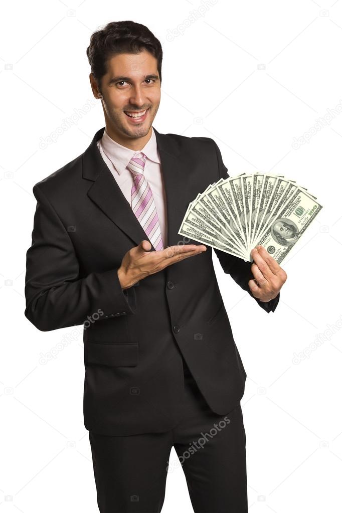 Businessman holding money / Dollar — Stock Photo © Paulovilela #100241520