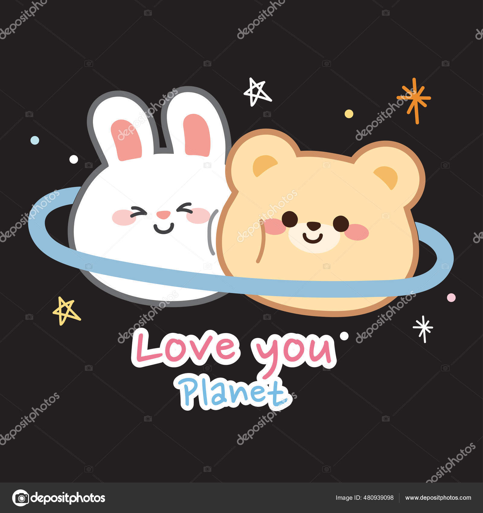 Lindo Diseño Personajes Dibujos Animados Animales Conejo Planeta Oso Espacio Vector de stock ...