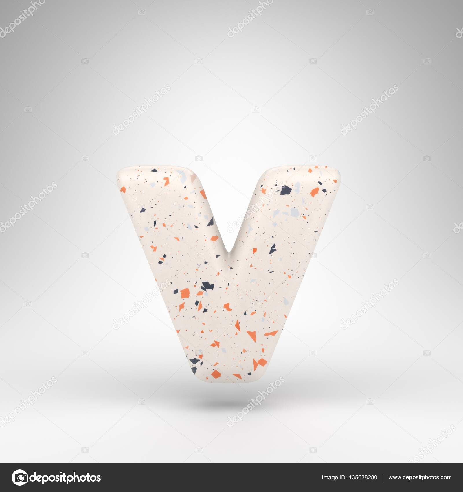 Letter V lowercase on white background. 3D letter with terrazzo pattern ...