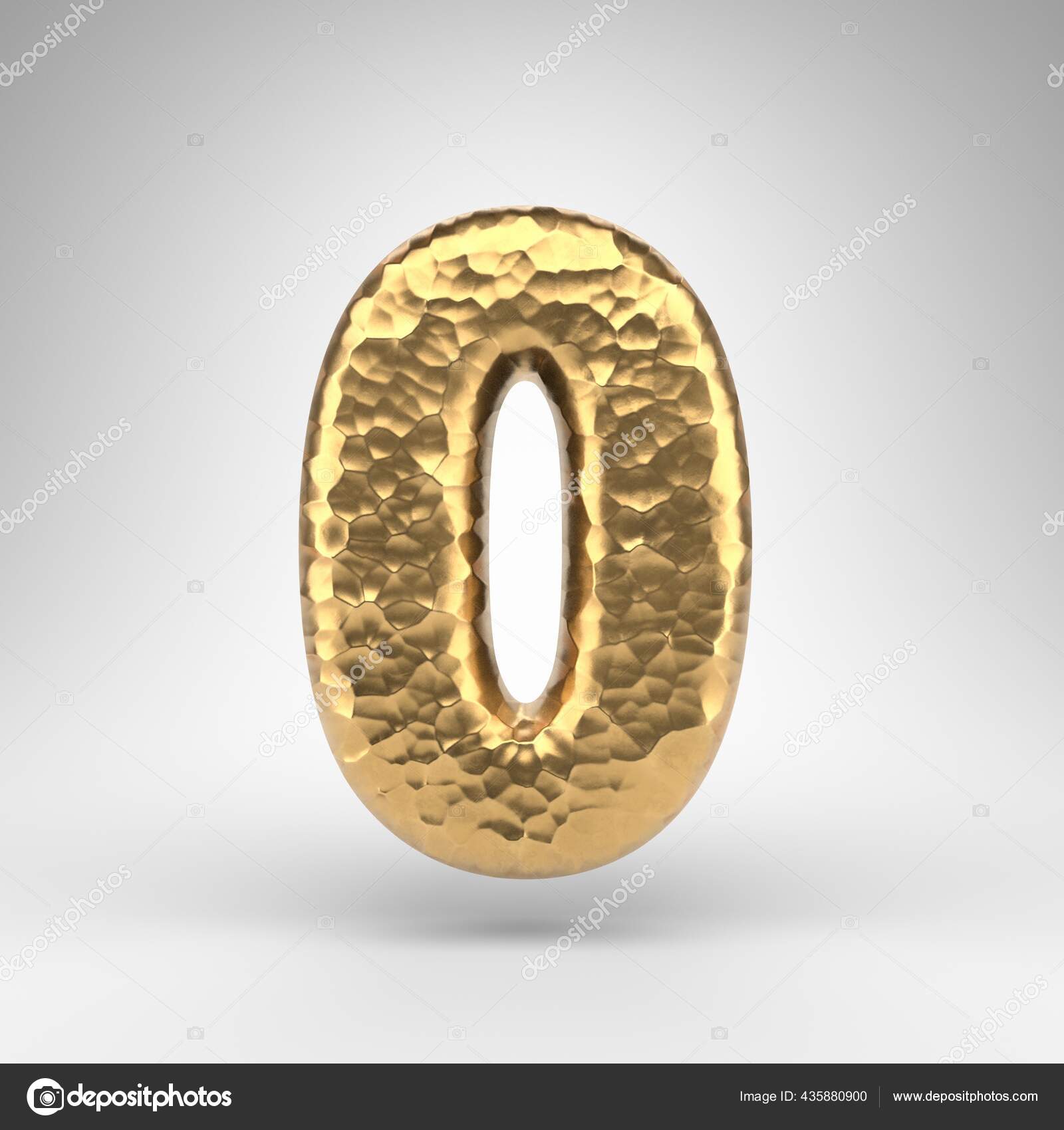 Number 0 on white background. Hammered brass 3D number with shiny ...
