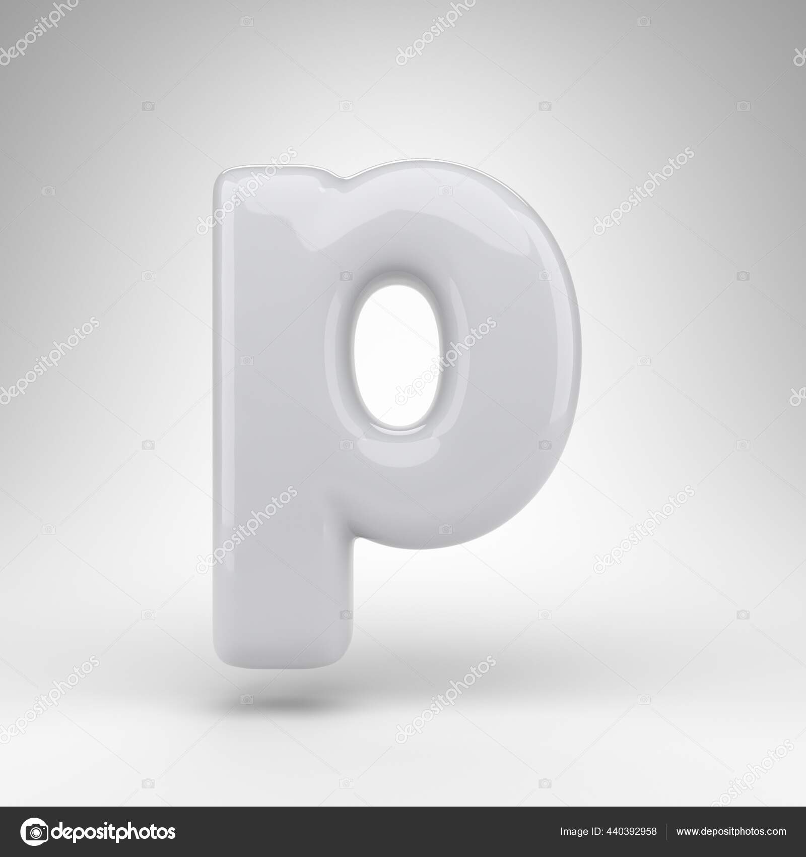 Letra P minúscula sobre fondo blanco. Letra 3D de plástico blanco con ...