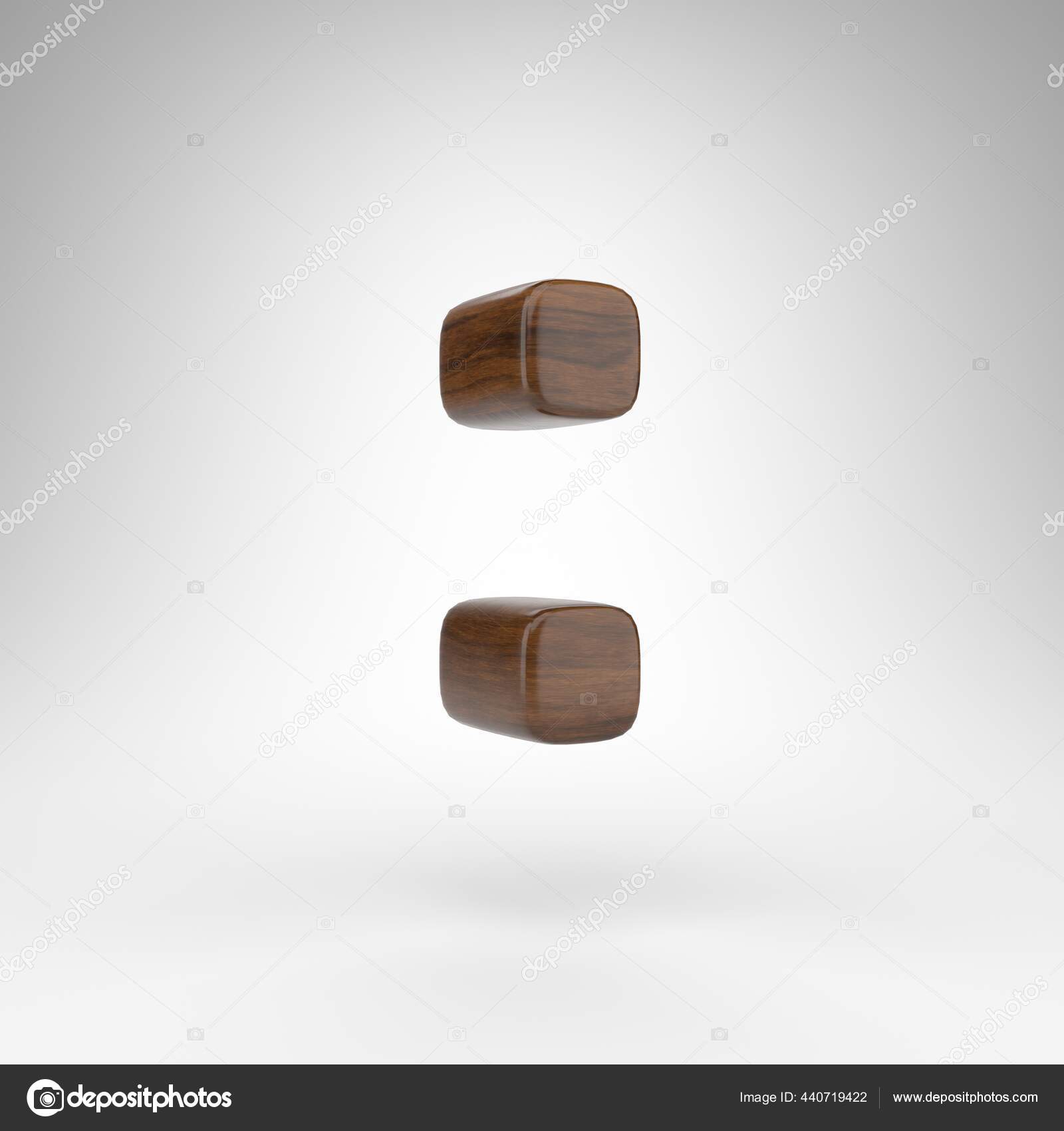 Colon symbol on white background. Dark oak 3D sign with brown wood ...