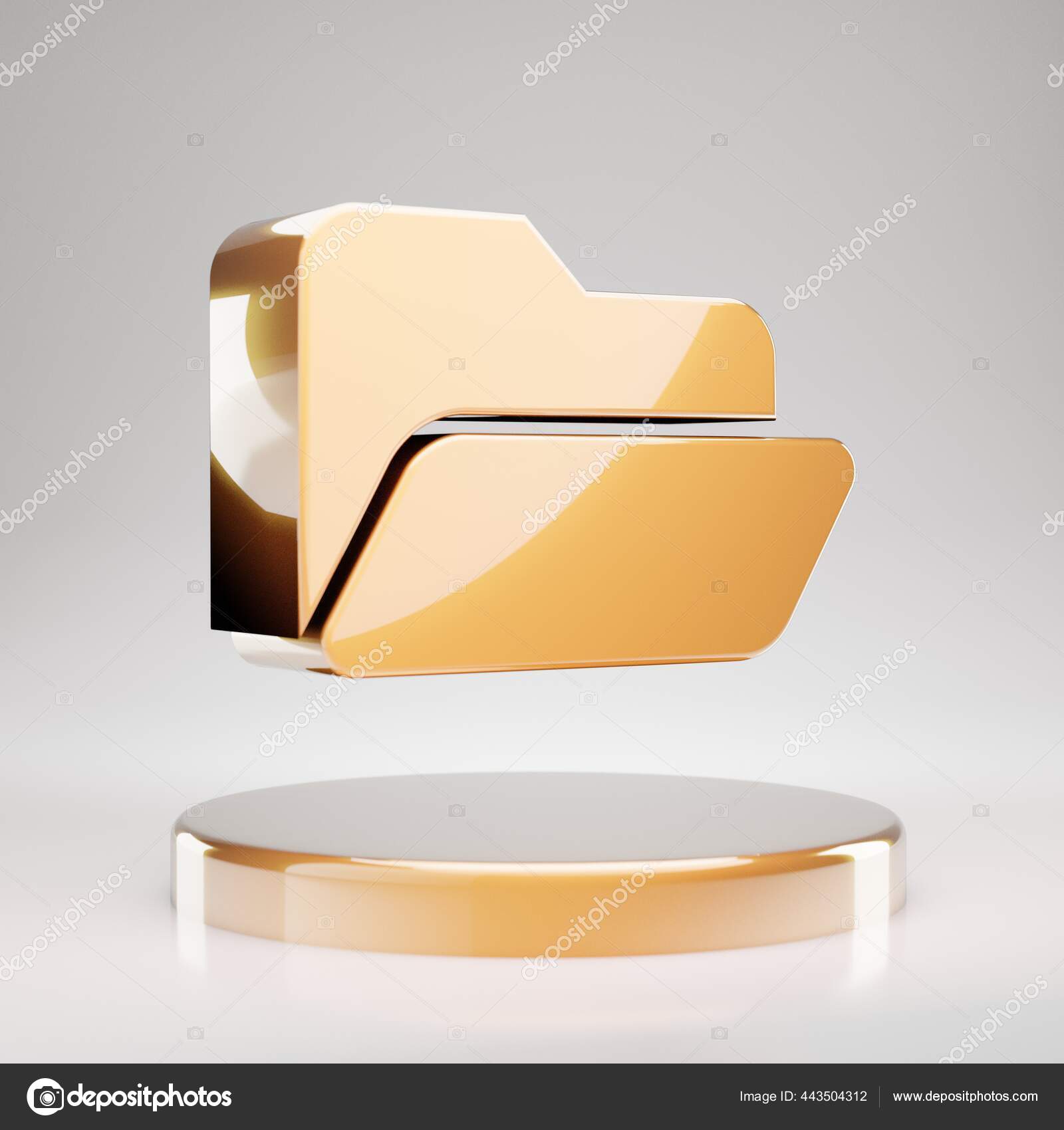 Open Folder Icon Yellow Gold Open Folder Symbol Golden Podium — Stock ...