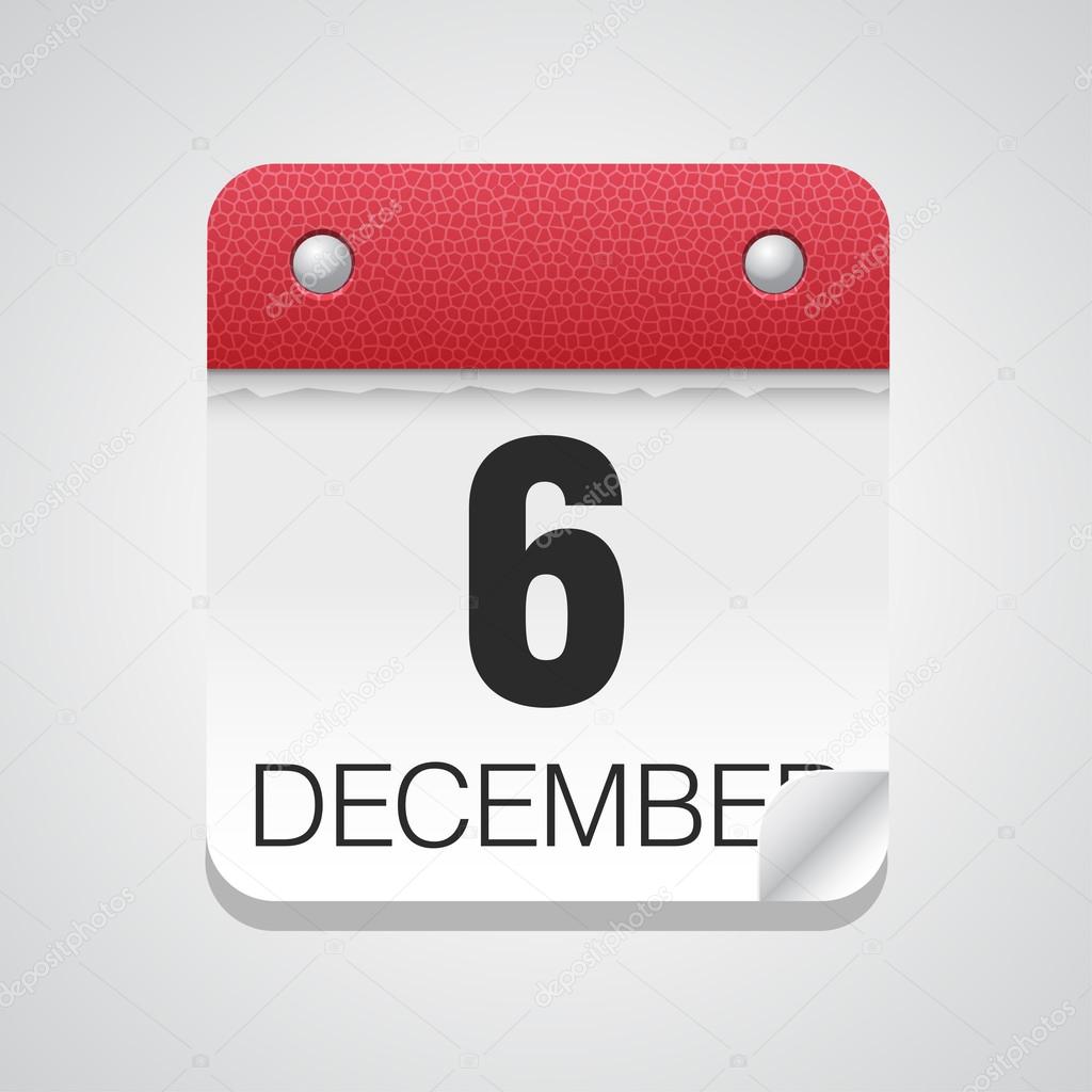Icône de calendrier avec le 6 décembre — Image vectorielle whitebarbie ...