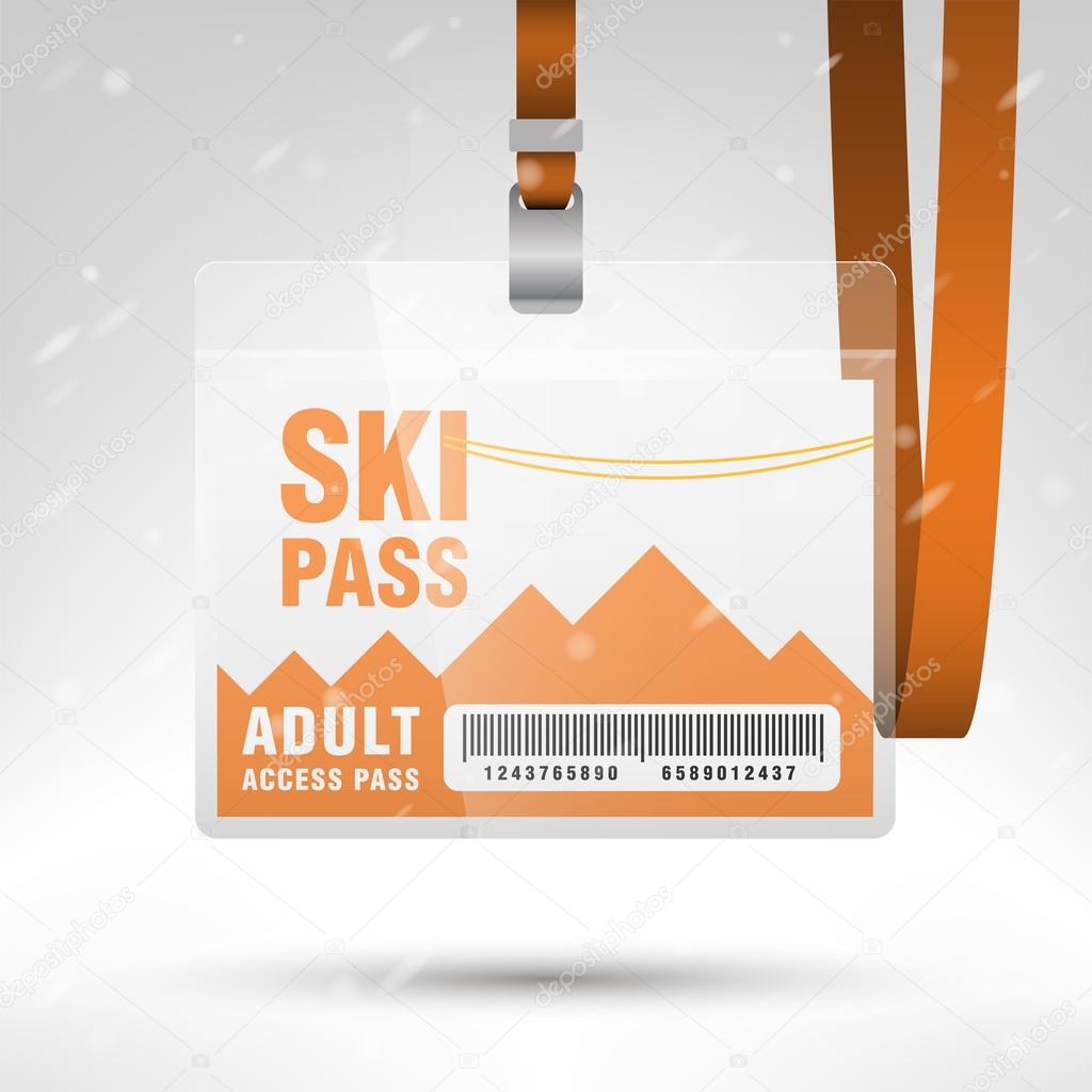 Ski pass vector illustration. Blank ski pass template with barcode in ...