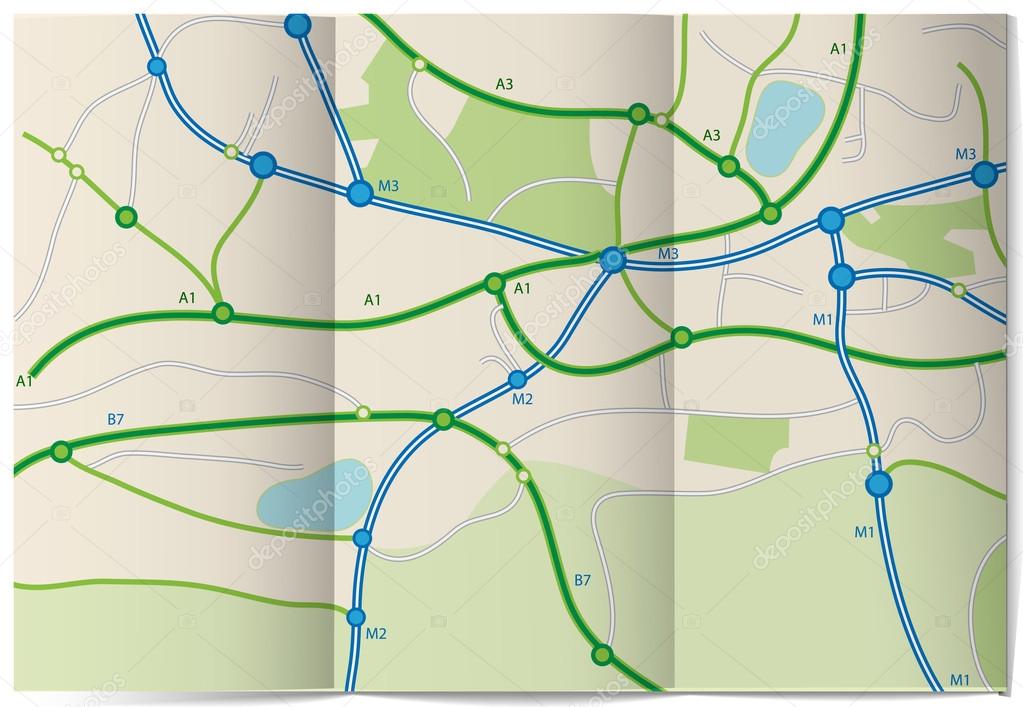 Folded Road Map Vector