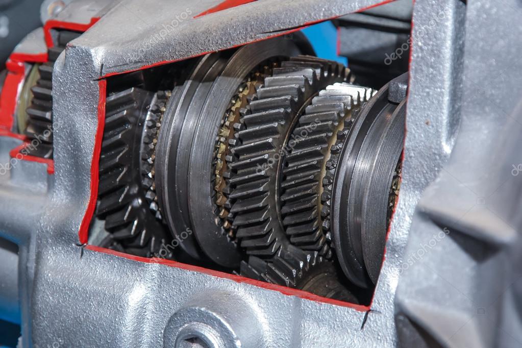Cross-section of a car gearbox and clutch — Stock Photo © LaKirr #96668002