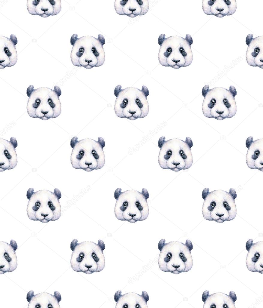 Pandas on white background. Seamless pattern. Watercolor drawing ...