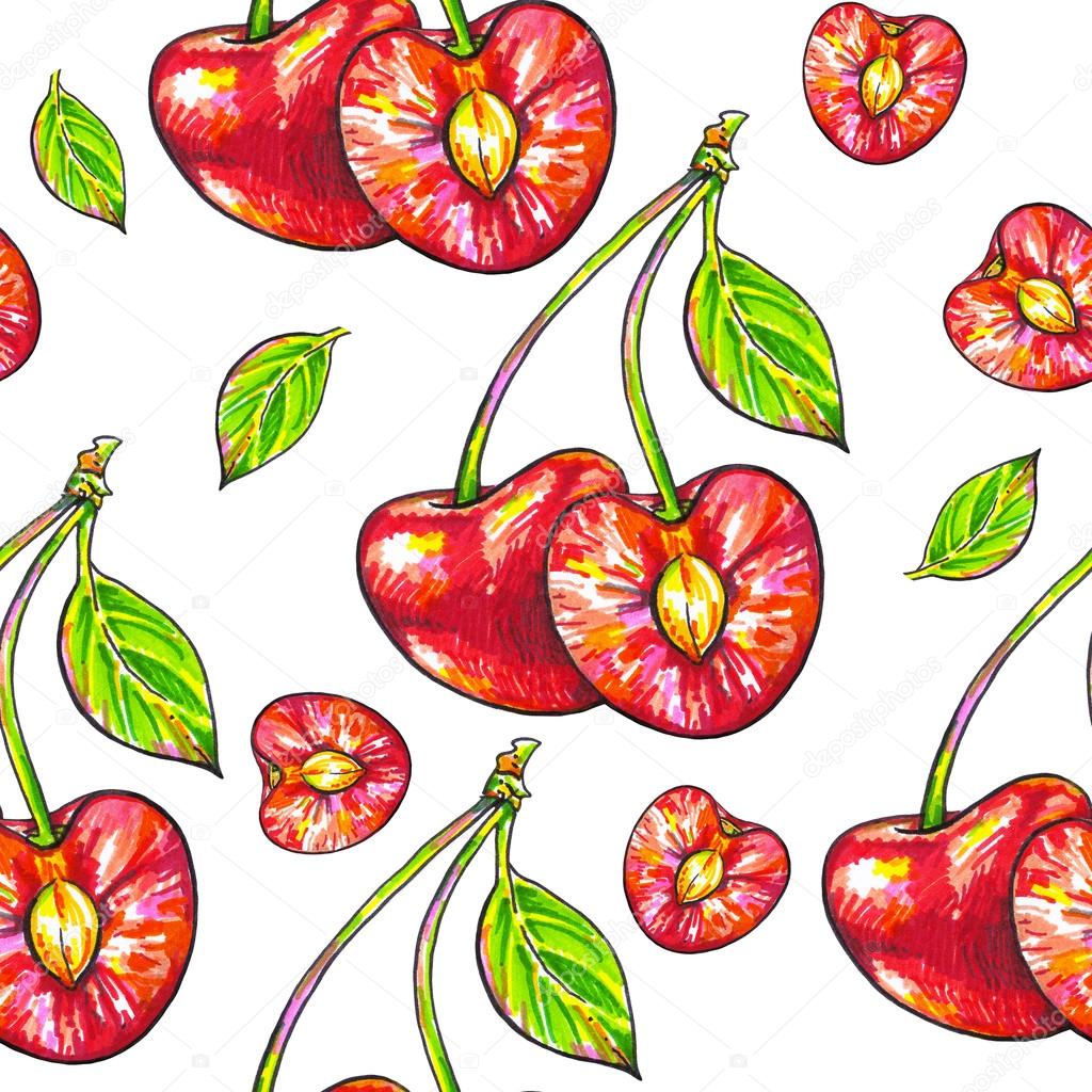 Cherry sweet on a white background. Seamless pattern for design ...