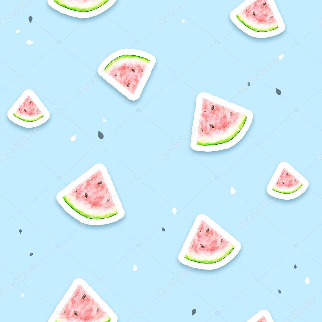 Watermelons slices on a light blue background. Seamless pattern — Stock ...
