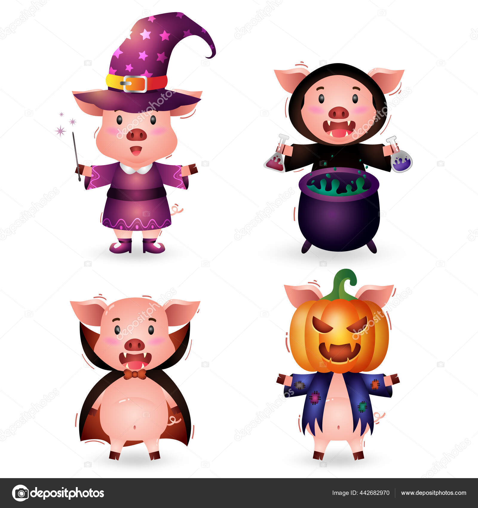 Lindo Cerdo Con Traje Halloween Carácter Colección Vector de stock ...
