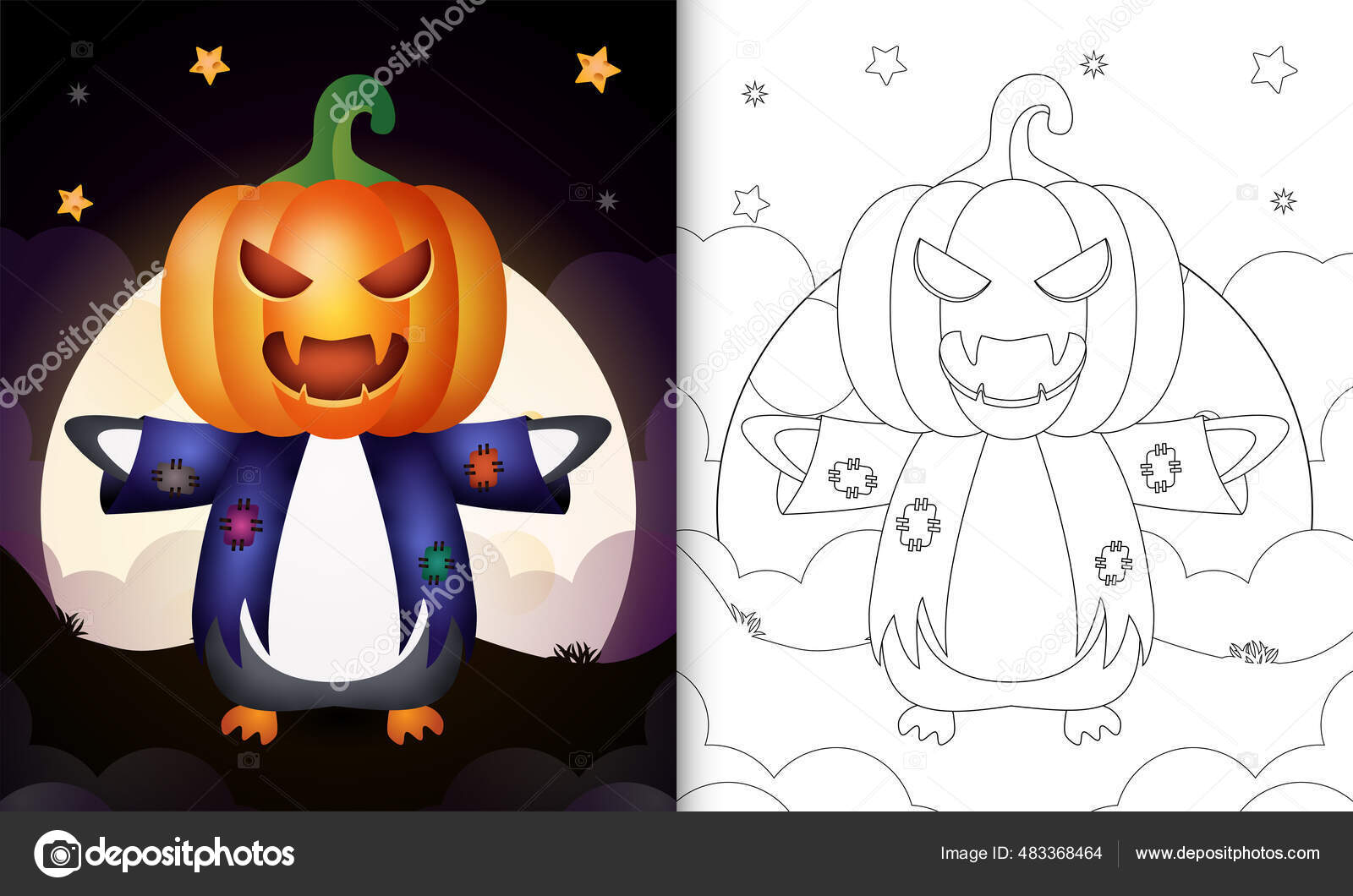 Coloring Book Cute Penguin Using Costume Scarecrow Pumpkin Halloween ...