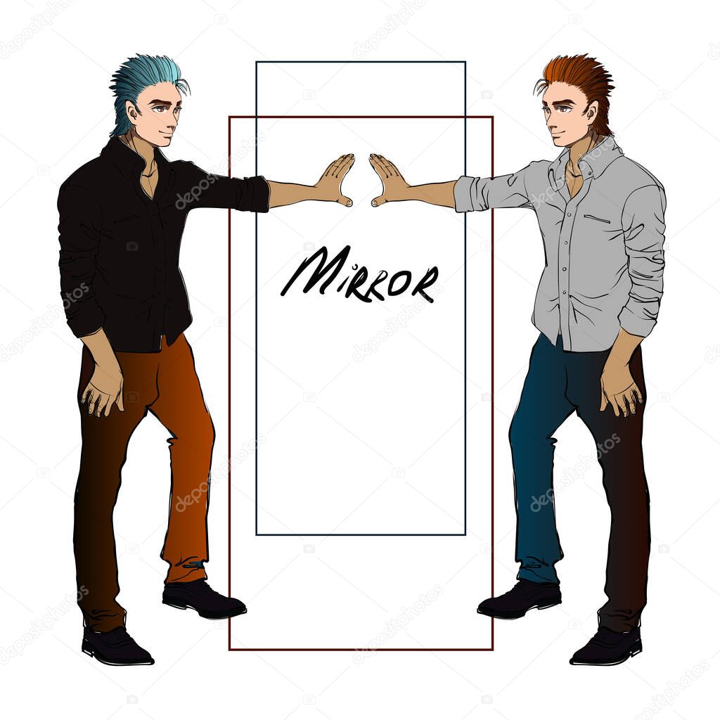 Sonriente hombre de moda vectorial con brazo extendido en estilo de ...