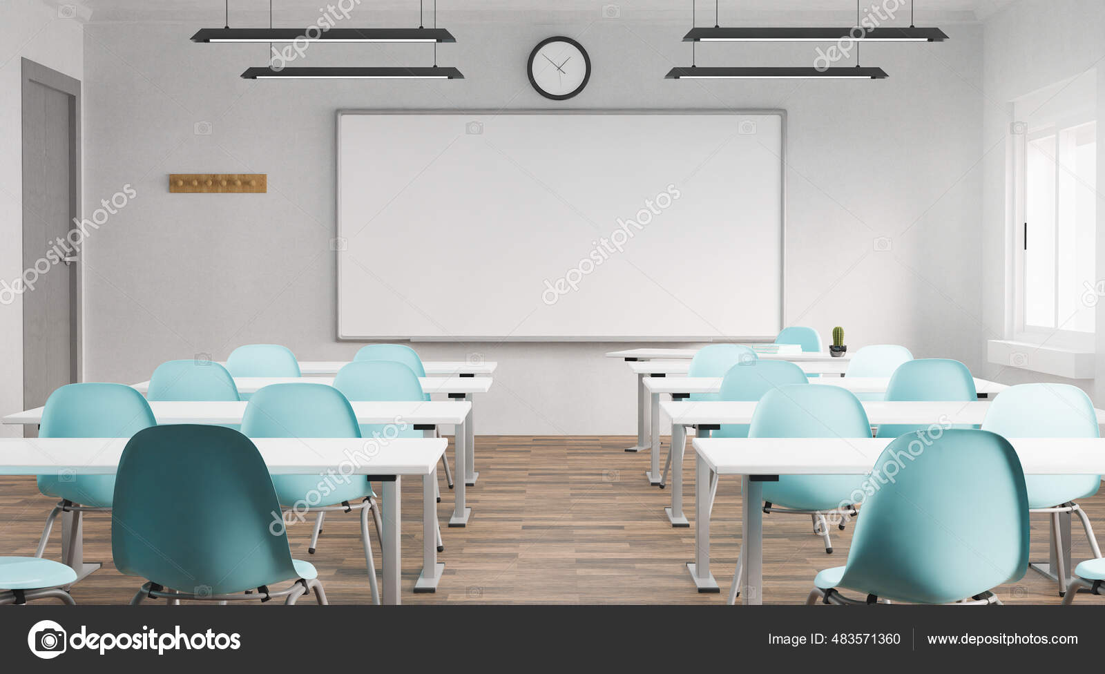 Classroom Whiteboard Empty Desks Education Concept Back School Render ...