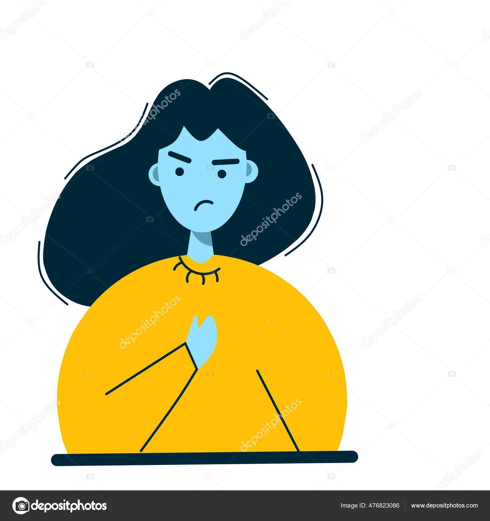 Flat Ilustration Character Emotion Girl Angry Madness Portrait Avatar ...