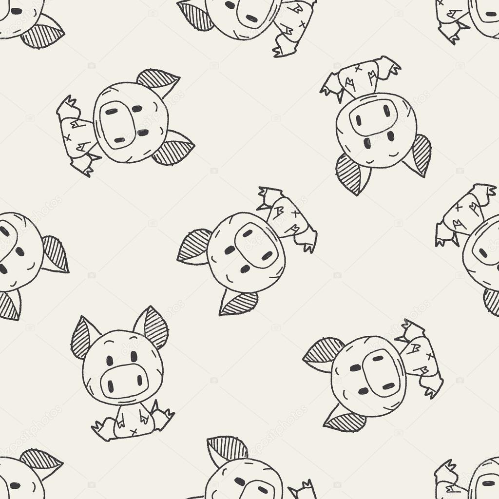 Chinese Zodiac pig doodle drawing seamless pattern background Stock ...
