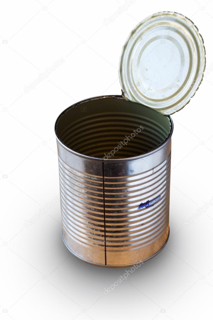 Open an empty tin can isolated on white background Stock Photo by ...