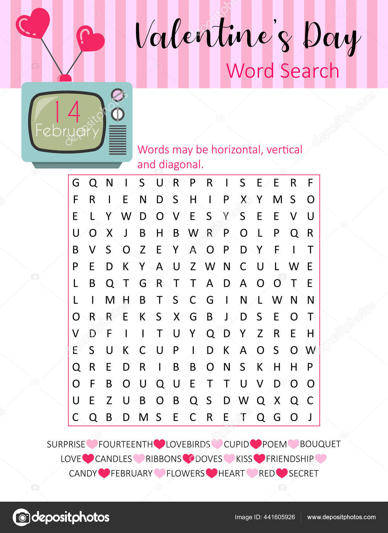 Puzzle Búsqueda Palabras Del Día San Valentín Juego Educativo Para ...