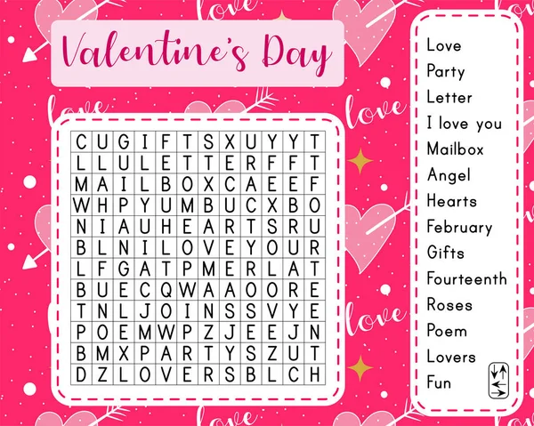 Puzzle Búsqueda Palabras Del Día San Valentín Juego Educativo Para ...