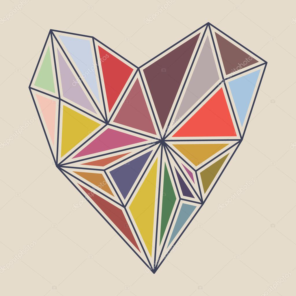 Colorful geometrical heart. Low polygon heart shape. — Stock Vector ...