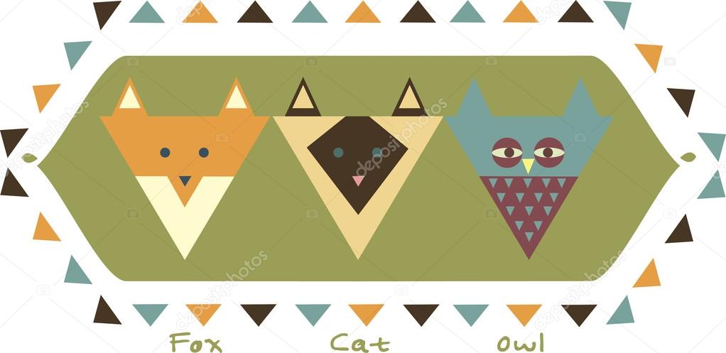 Card, print, pwith stylized fox, owl, cat Stock Vector by ©TasyaGreen ...
