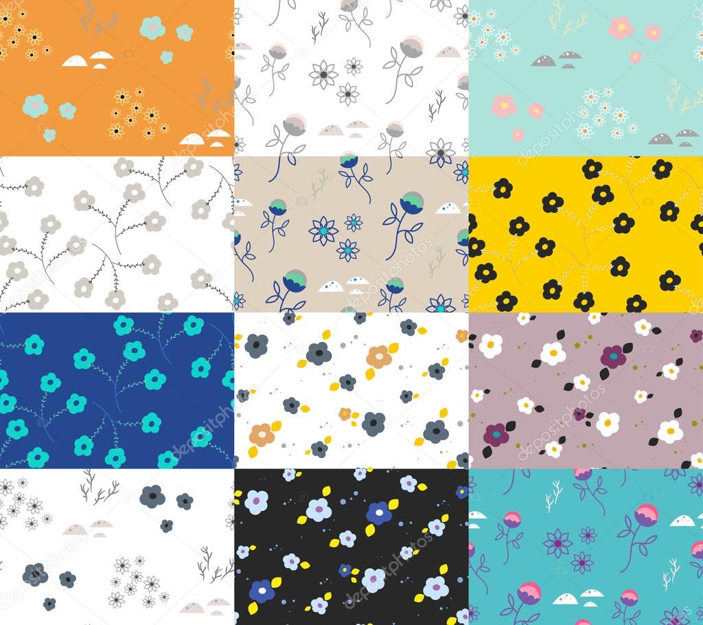 Wild flower set of spring field seamless patterns. Stock Vector by ...