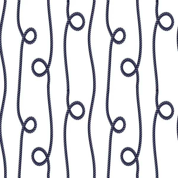 Navy blue rope with marine knots on white seamless pattern, vector ...