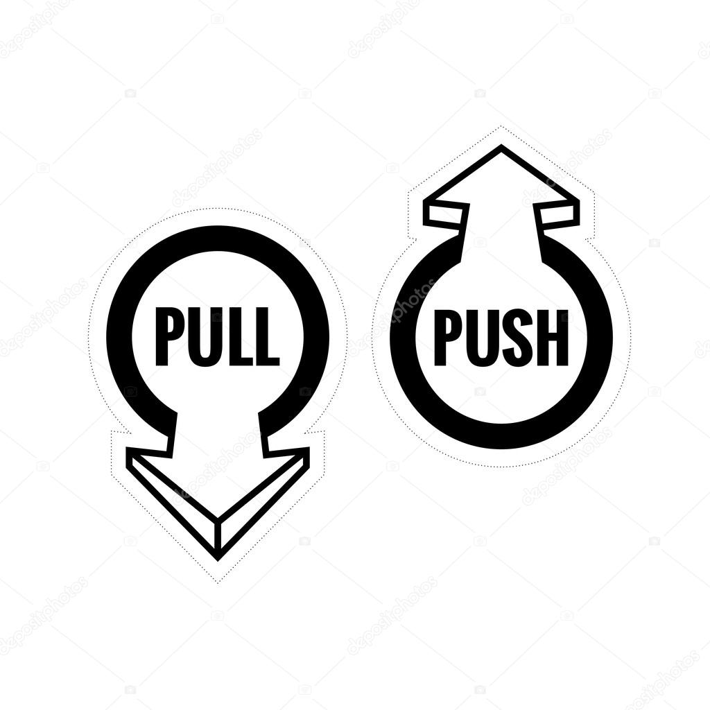 Pull and push door sign set. Monochrome black color style. Stock Vector ...