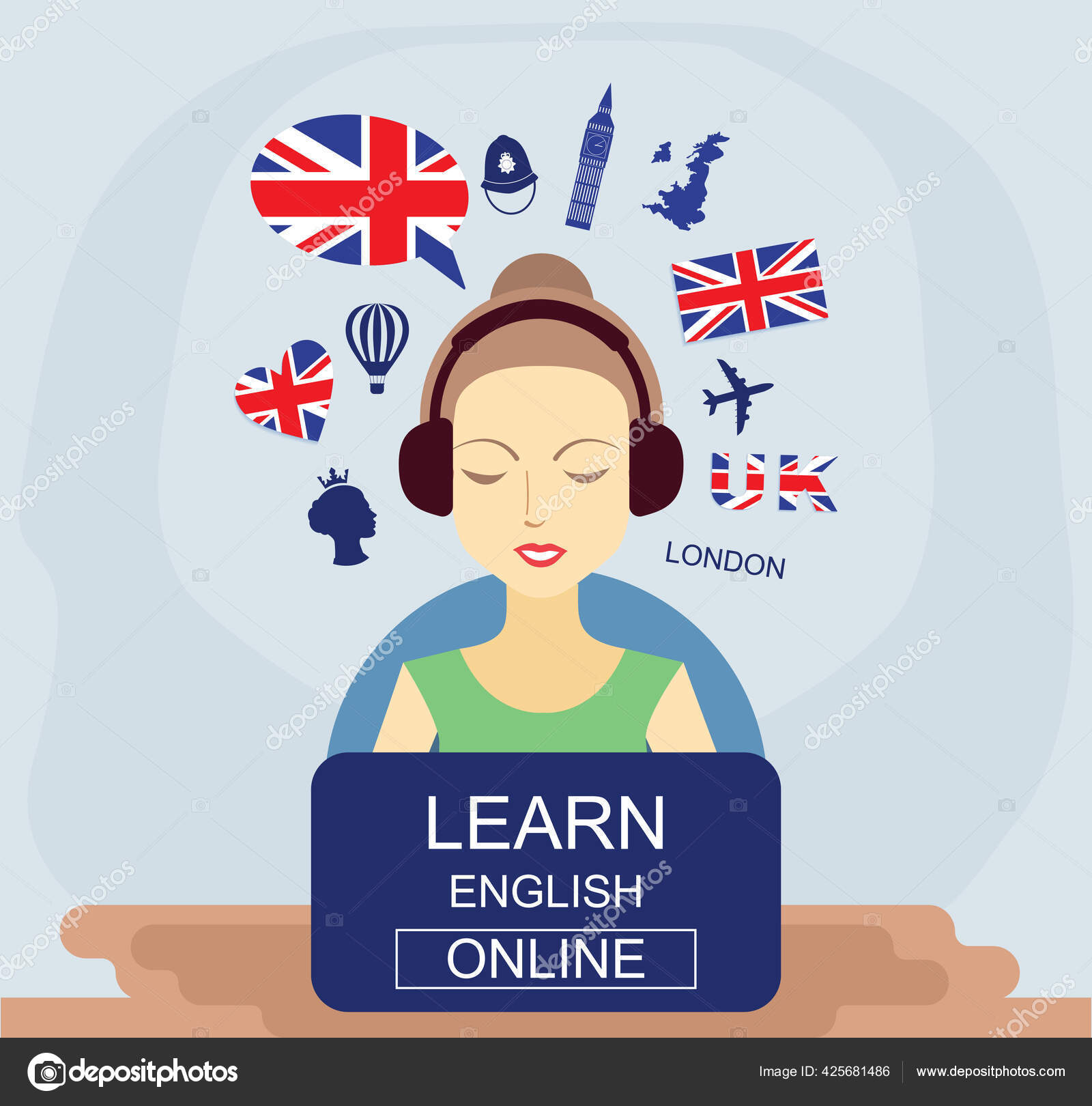 Learn english online concept. Language school vector Stock Vector Image by ©sasha2538 #425681486