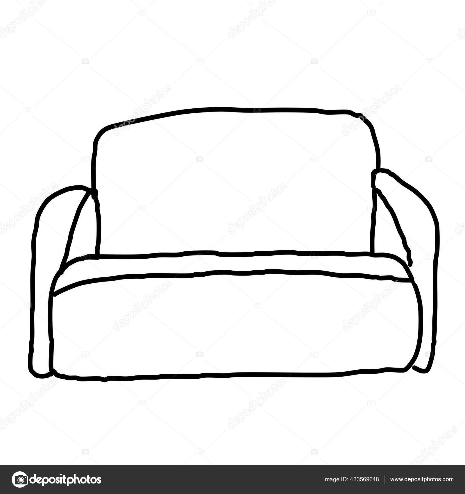 Single Simple Sofa Drawing Doodle Style Isolated White Background ...
