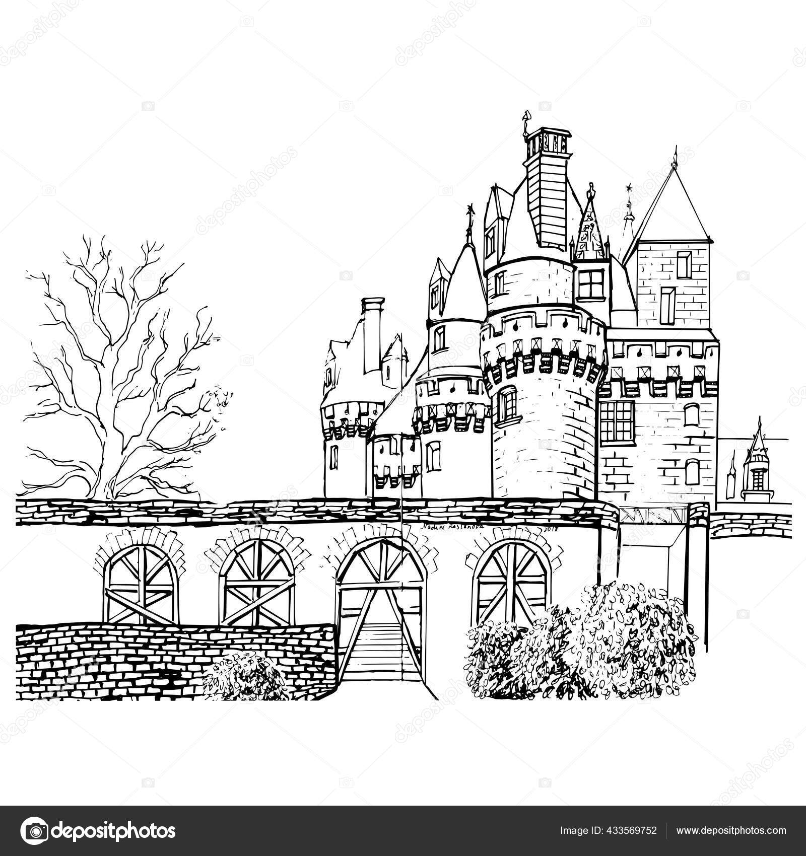 Old French Architecture Medieval Castle Loire Valley Castle Uss Vector ...