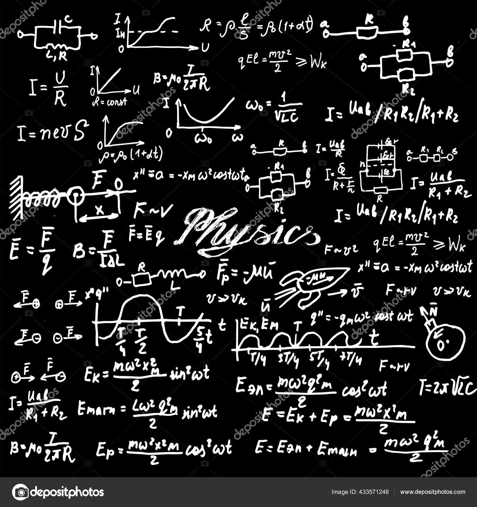 Black Board Covered Scientific Formulas Calculations Physics ...