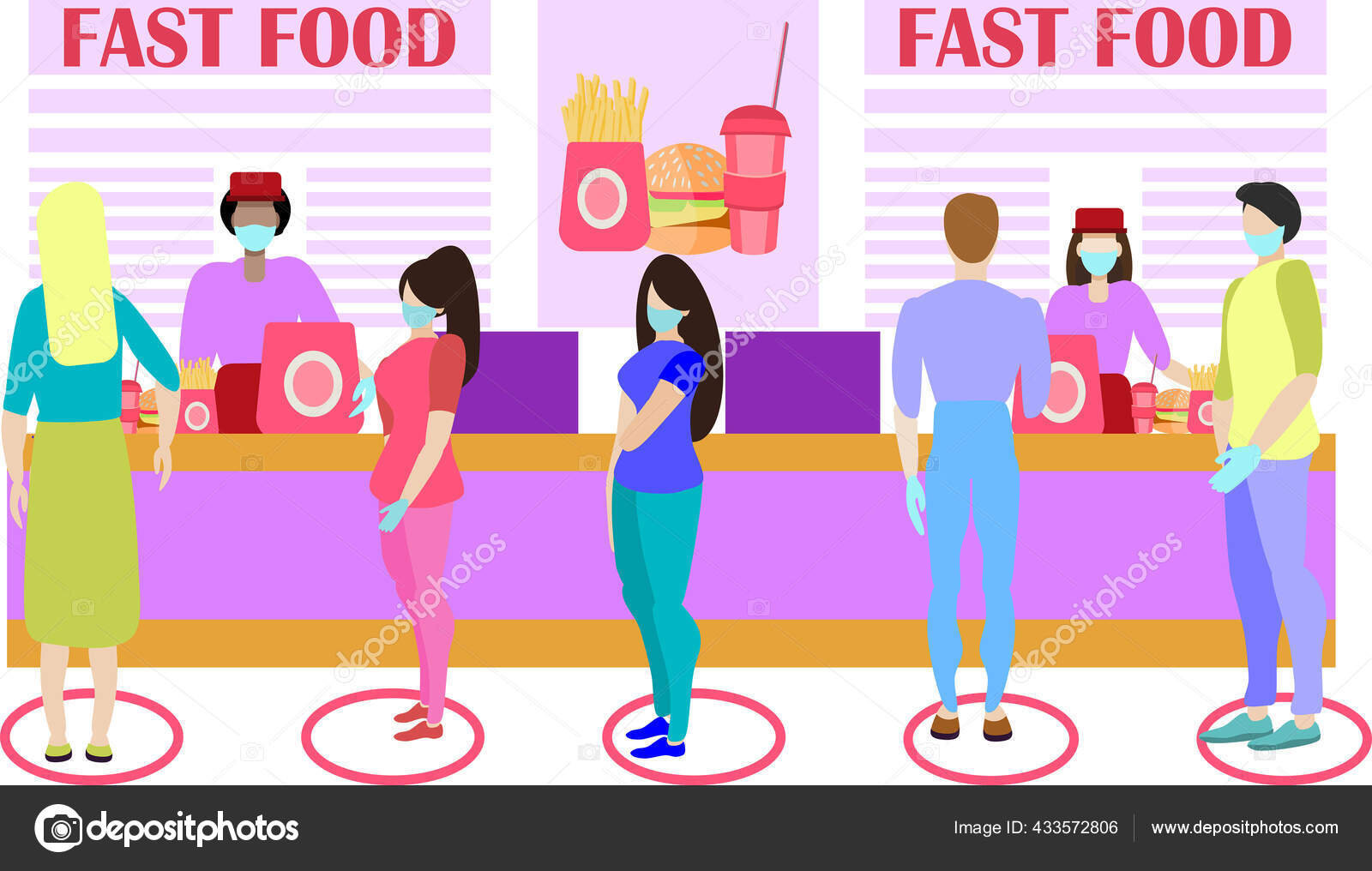 Interior Fast Food Restaurant Queue Checkout Oncept Safe Customer ...