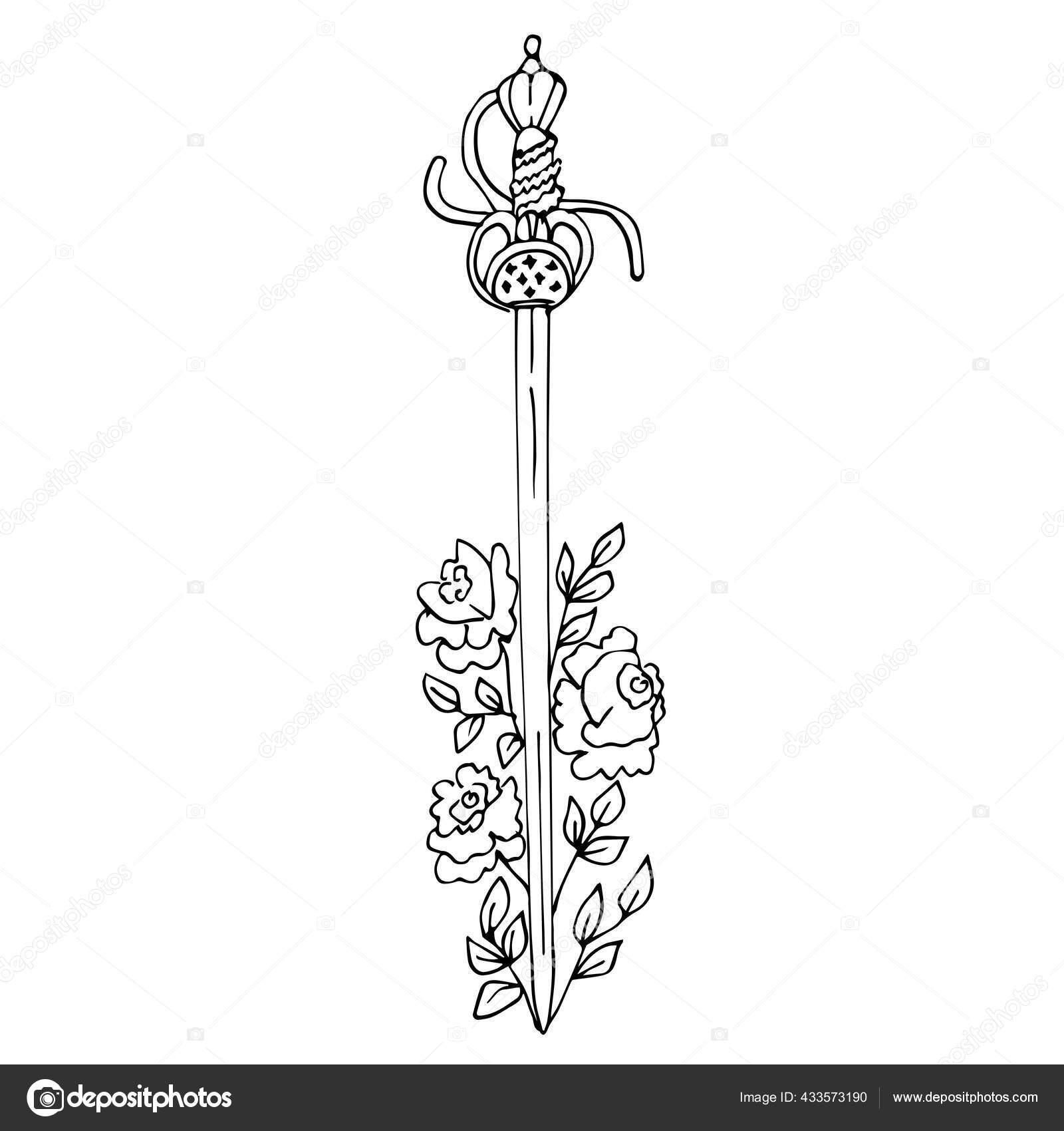 Dibujo Vectorial Una Vieja Espada Con Mango Figurado Dibujo Del Vector ...