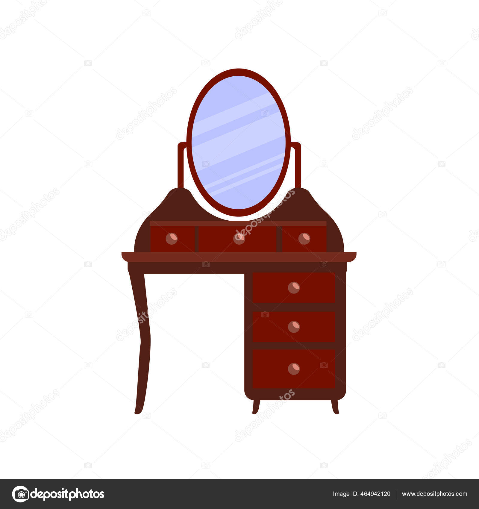Single Antique Dressing Table Flat Cartoon Style Vector Vintage ...