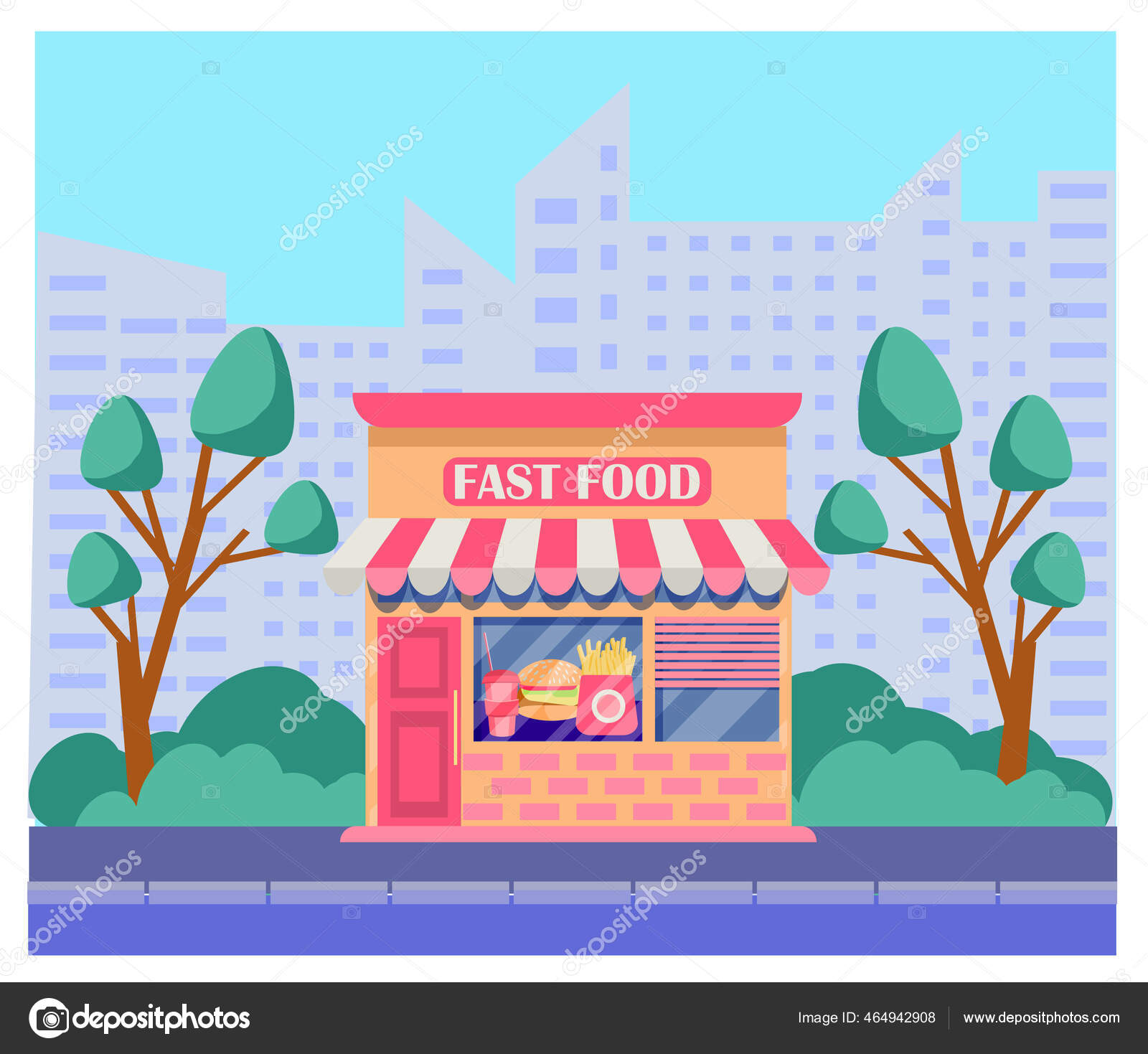 Vector Illustration Fast Food Store Illustration Exterior Facade Store ...