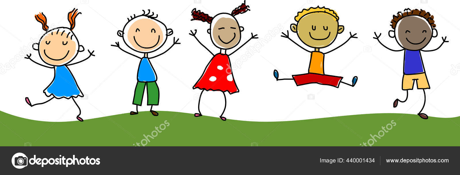Stick Figure Happy Kids Vector Illustration Vector de stoc de ...