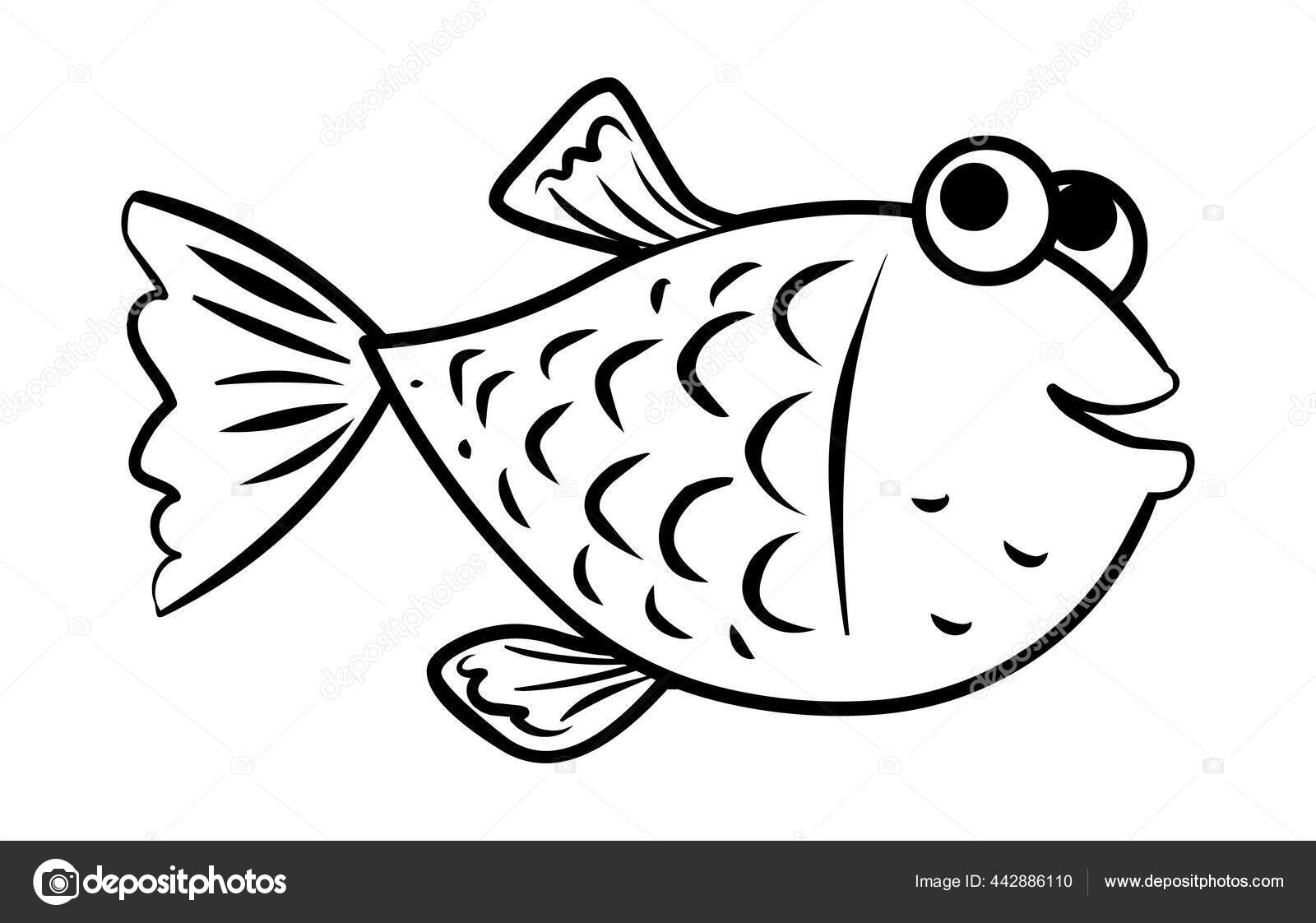 Tecknad Fisk Teckning Illustration Linje Ritning — stockvektor av ...