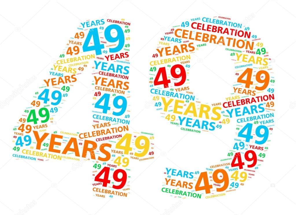 Kleurrijke woord wolk voor het vieren van een 49 jaar verjaardag of ...