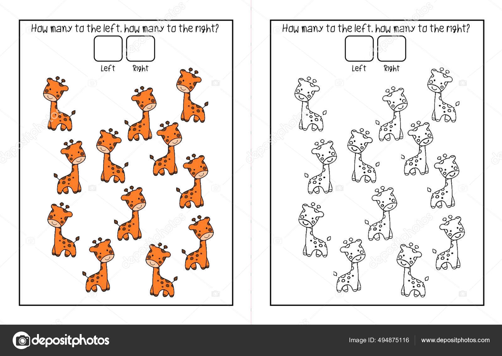How Many Left How Many Right Counting Activity Sheets Kids — Stock ...