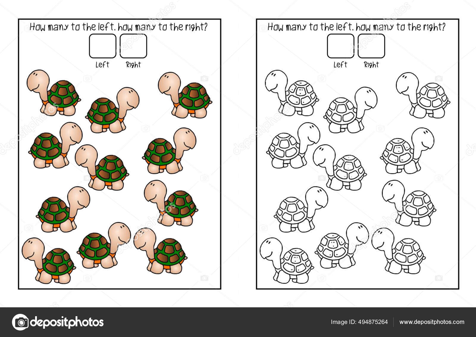 How Many Left How Many Right Counting Activity Sheets Kids — Stock ...