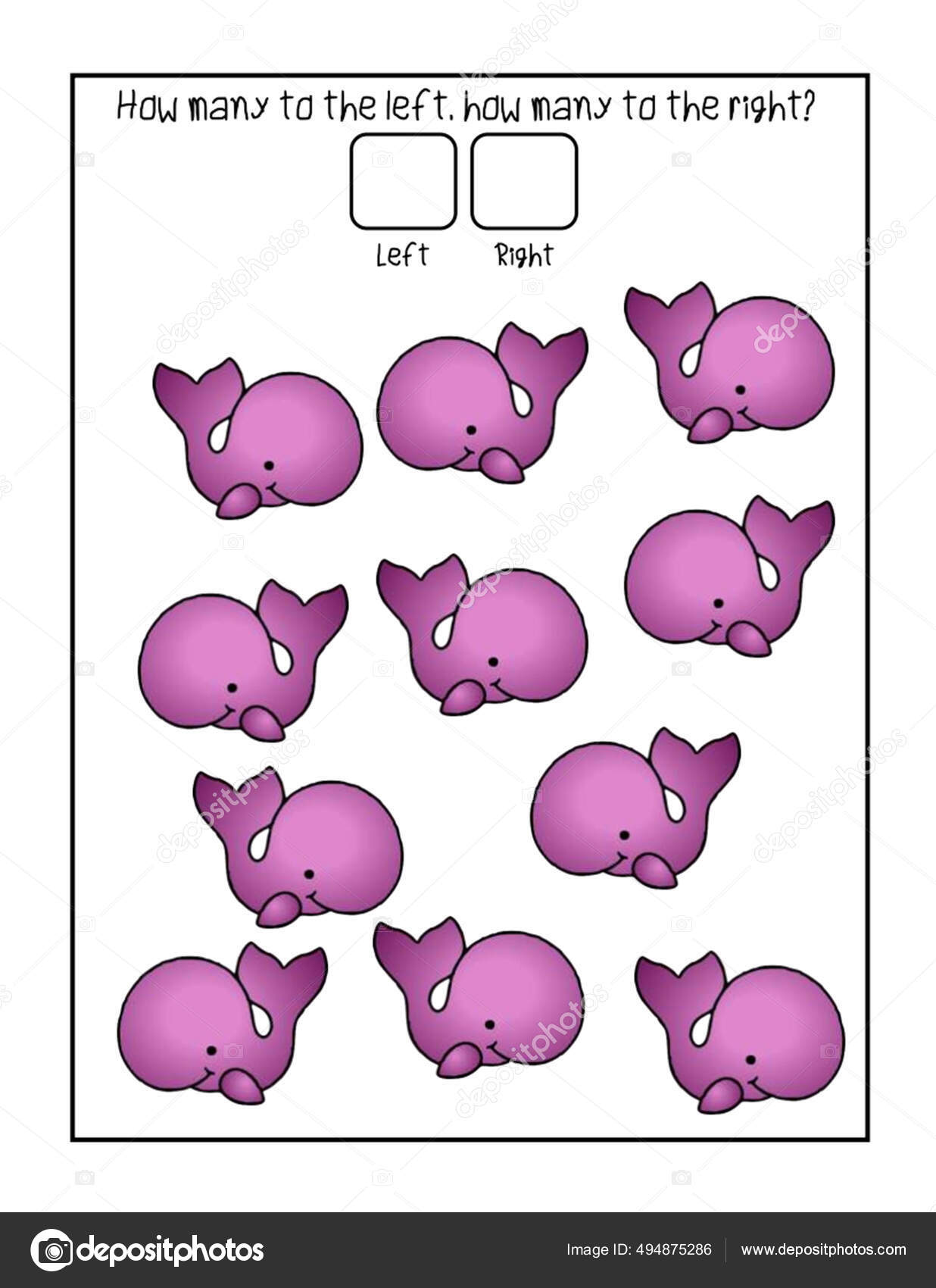 How Many Left How Many Right Counting Activity Sheets Kids Stock ...