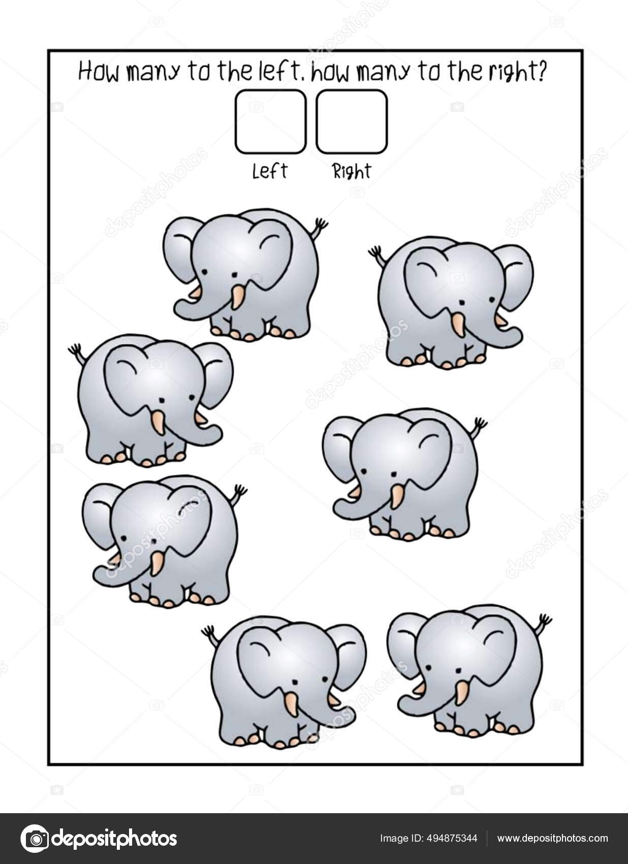 How Many Left How Many Right Counting Activity Sheets Kids Stock Photo ...