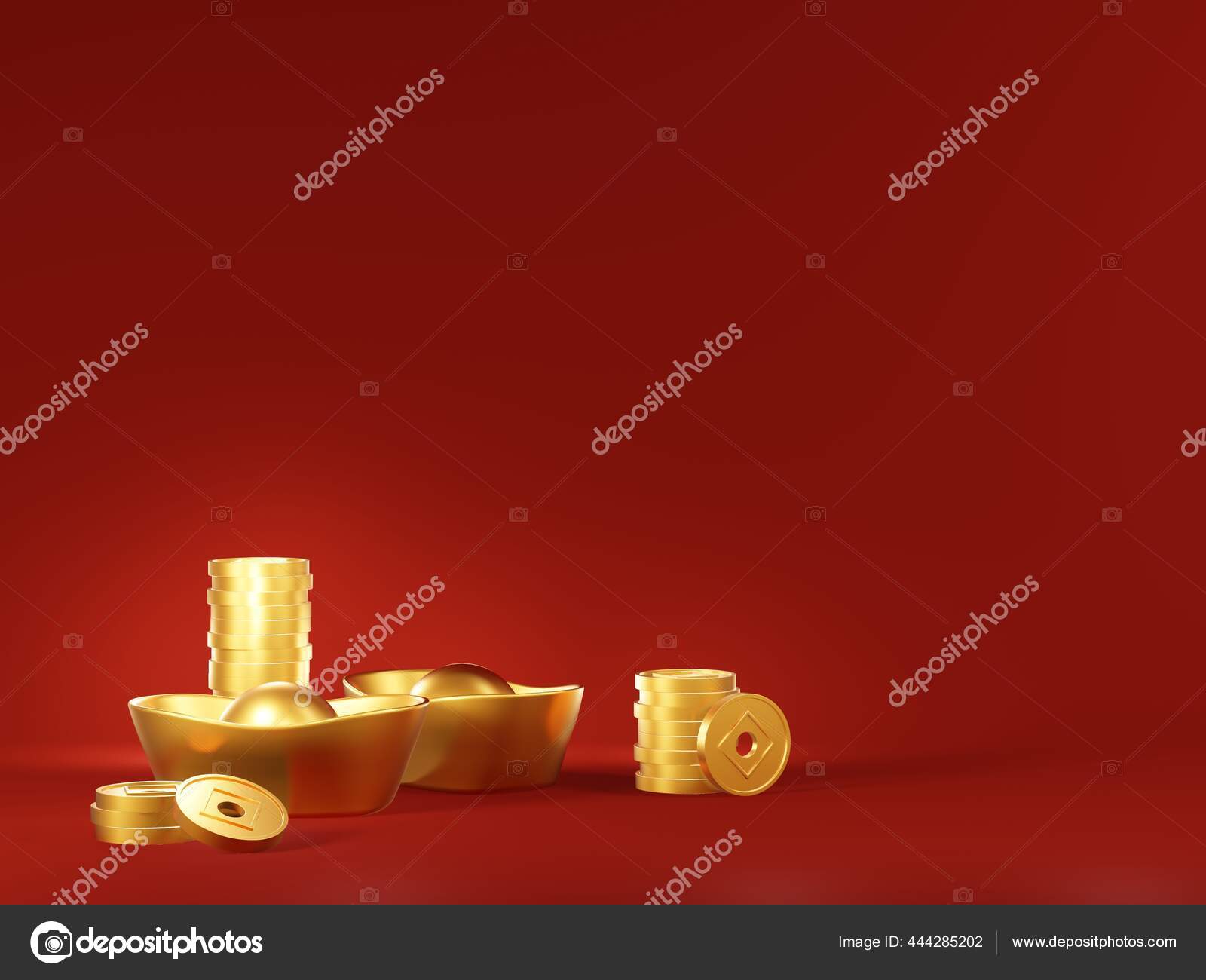 Render Ancient Chinese Matt Gold Coins Asian Festival Element Set Stock ...