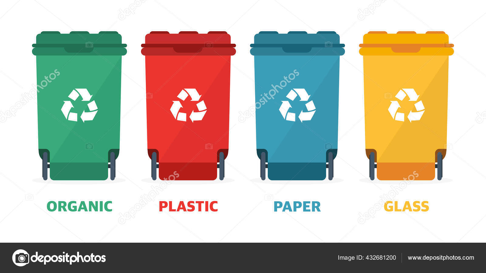 Different Colored Recycle Waste Bins Vector Illustration Waste Types ... Different Colored Recycle Waste Bins Vector Illustration Waste Types ...