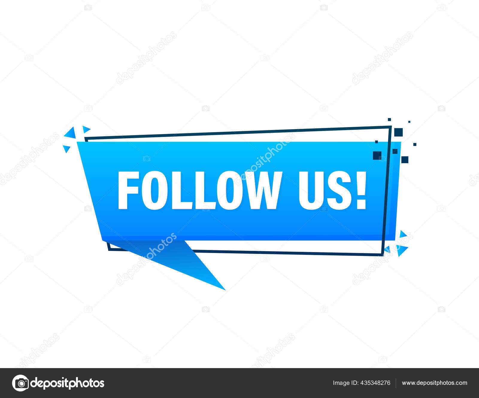 Follow us megaphone blue banner in 3D style on white background. Vector illustration. Stock ...
